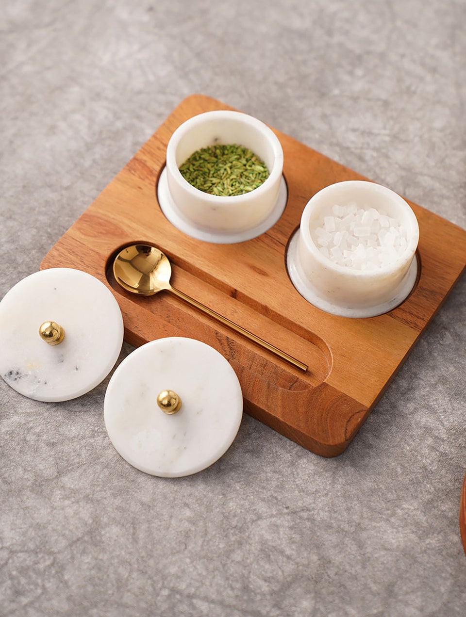 Handcrafted Marble Mouth Freshener Dani With Wooden Tray And Spoon ...