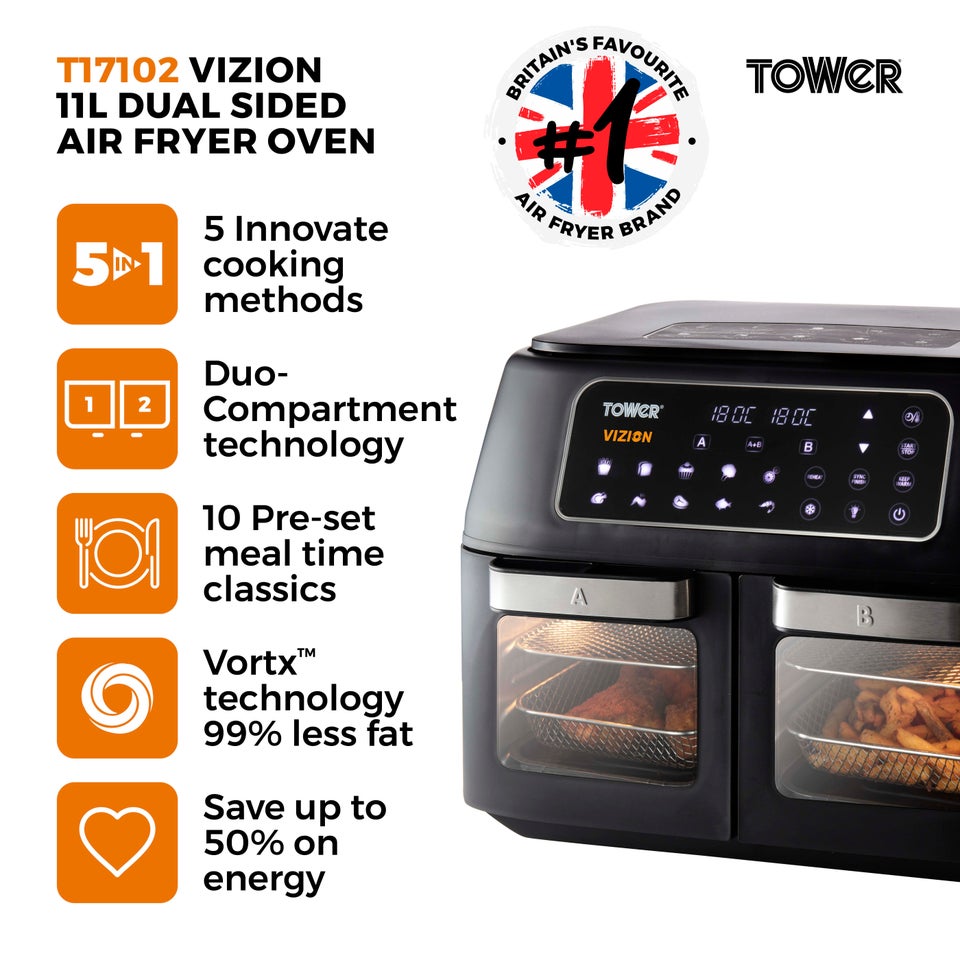 Tower Vortx Vizion 11L Dual AirFryer - Matalan