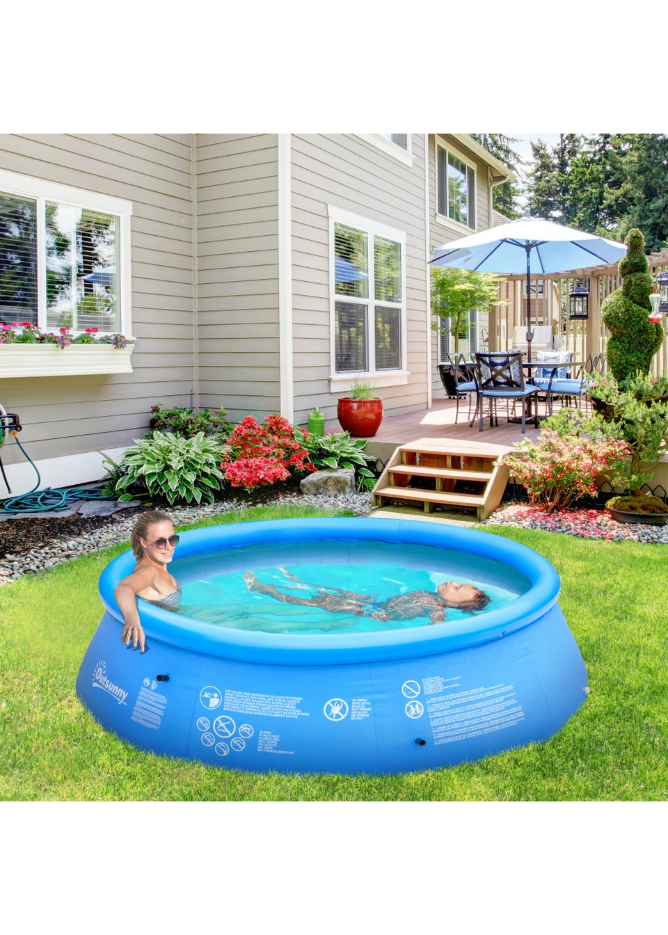 Outsunny Round Inflatable Swimming Pool (274cm x 274cm x 76cm) - Matalan