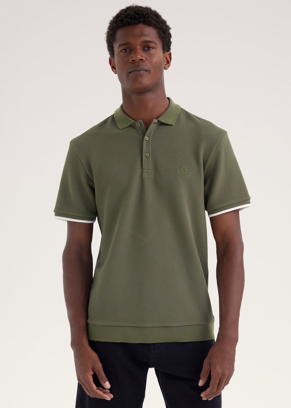 Khaki Textured Ribbed Polo Shirt - Matalan