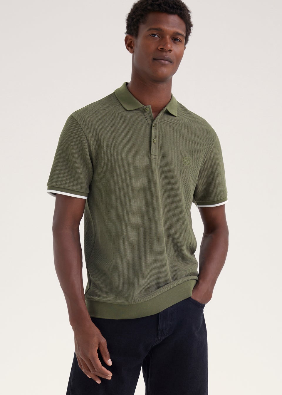 Khaki Textured Ribbed Polo Shirt - Matalan