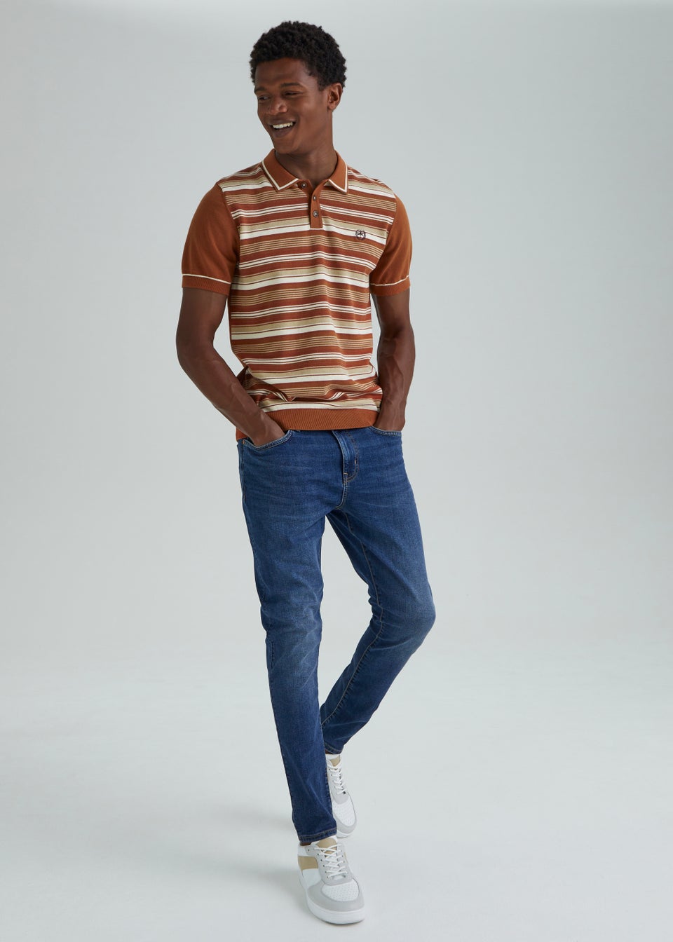 Rust Stripe Print Polo Shirt - Matalan