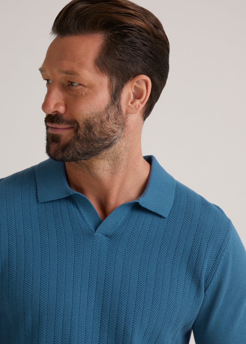 Blue Textured Polo Shirt - Matalan