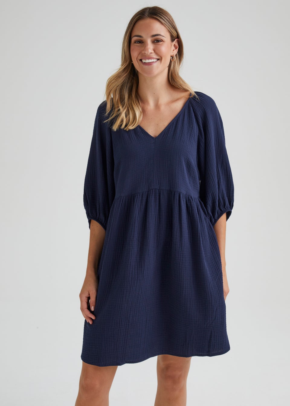 Indigo Double Cloth Mini Dress - Matalan