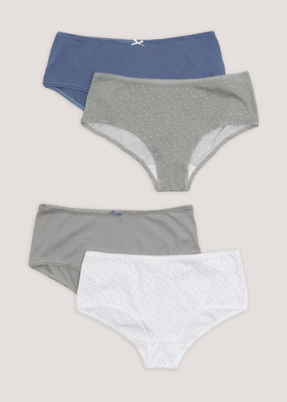 4 Pack Navy Dot Print Short Knickers - Matalan