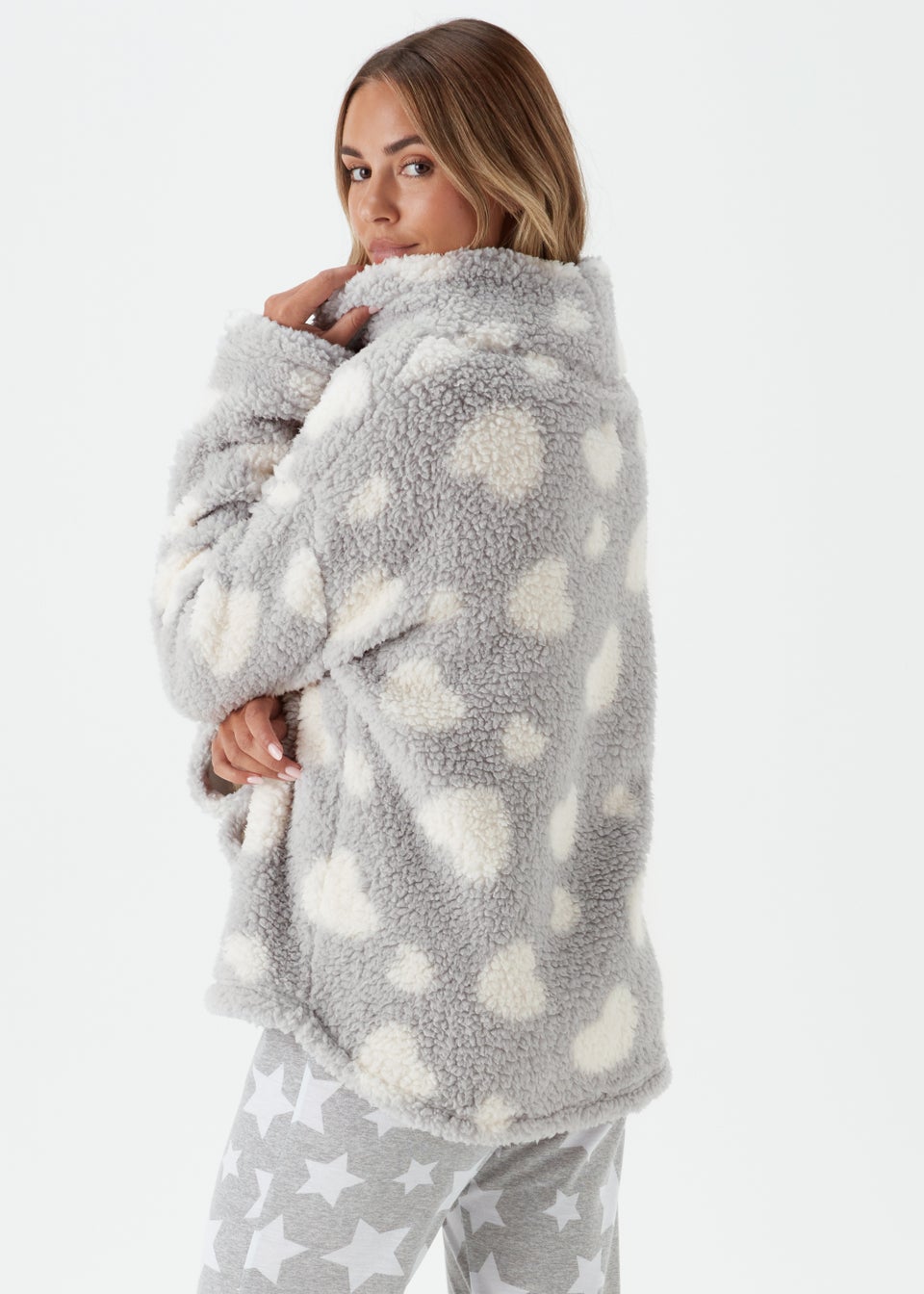 Grey Heart Print Snuggle Pyjama Top - Matalan