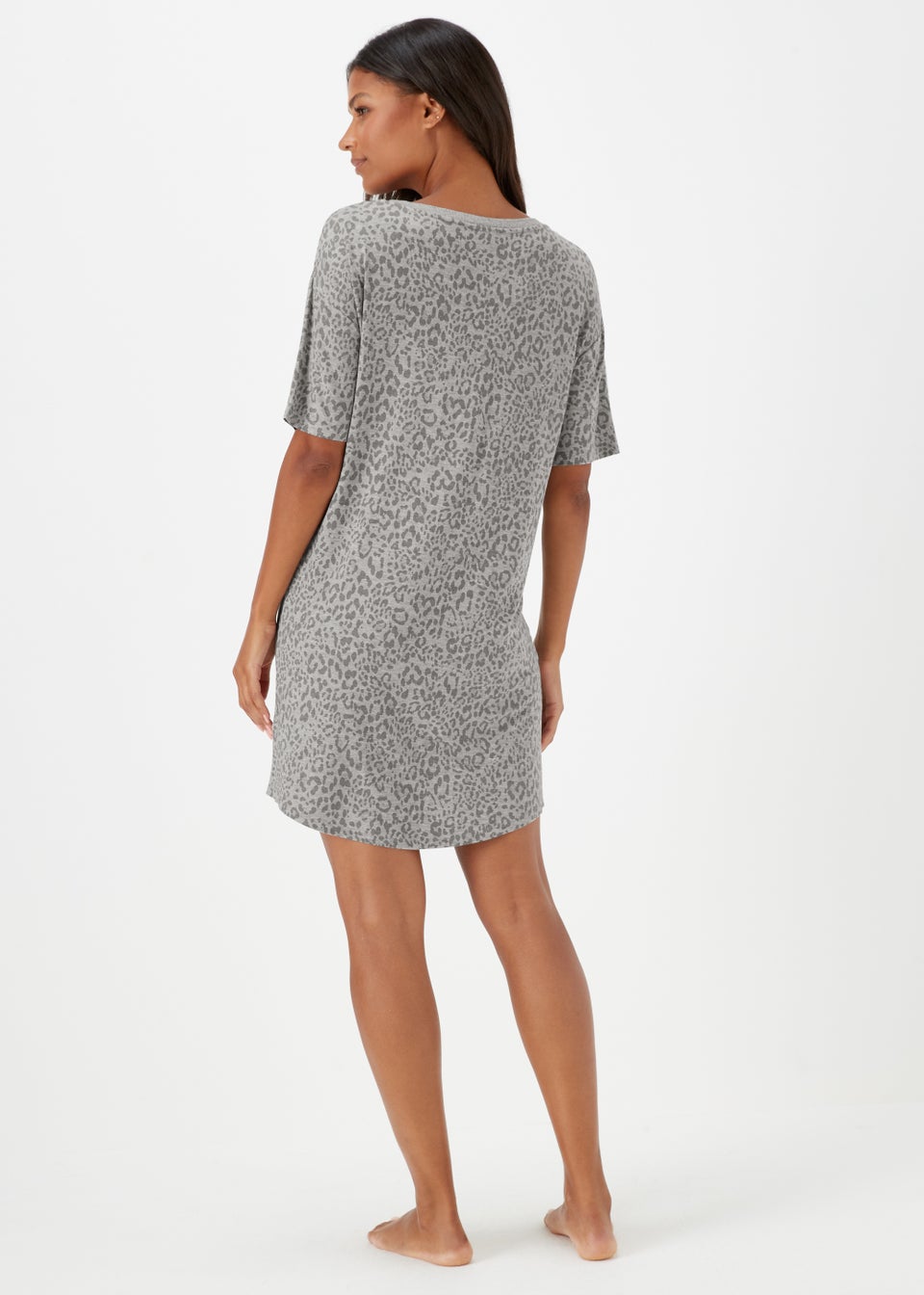 Grey Marl Animal Print Nightie - Matalan