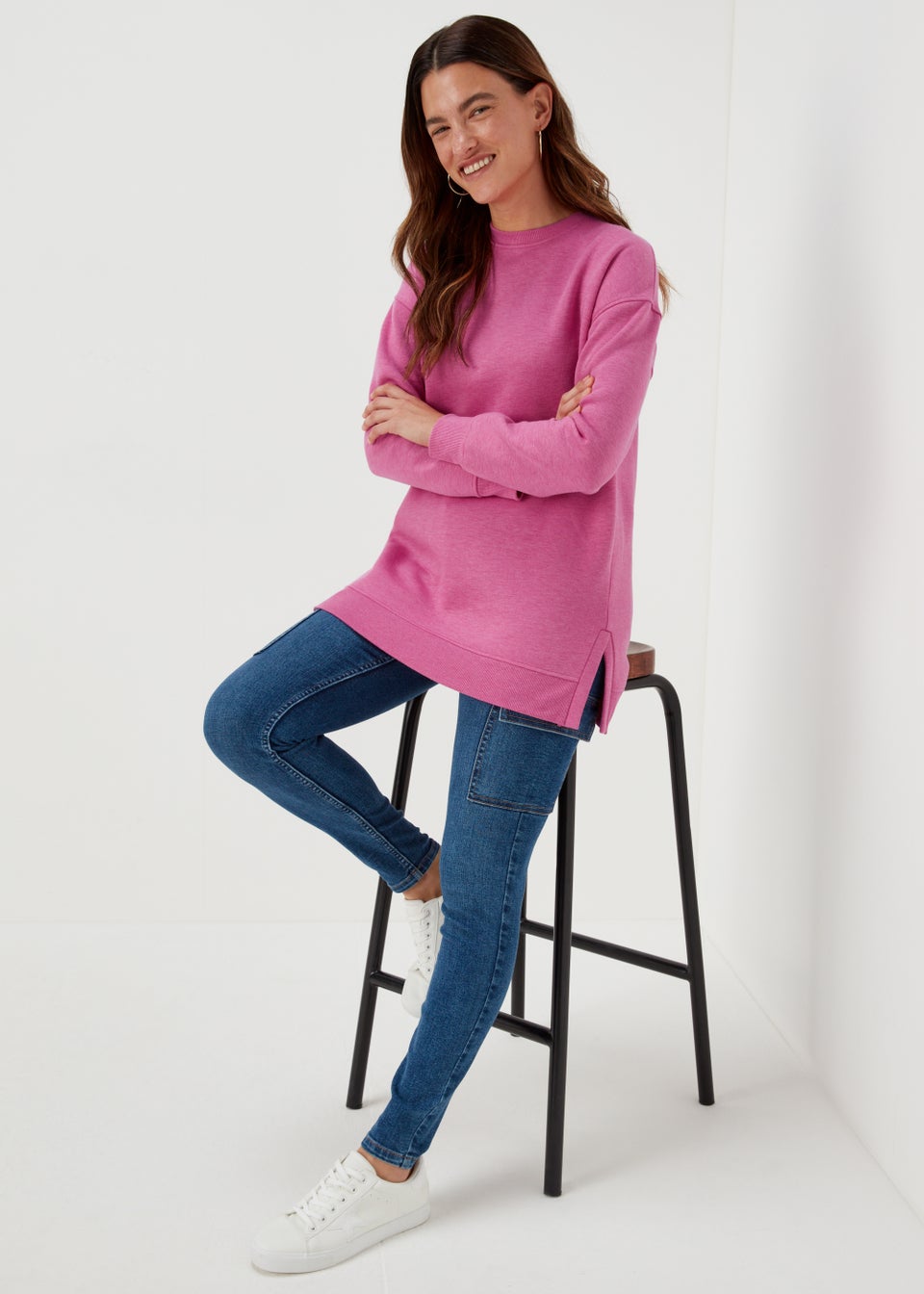 Pink Marl Longline Sweatshirt - Matalan