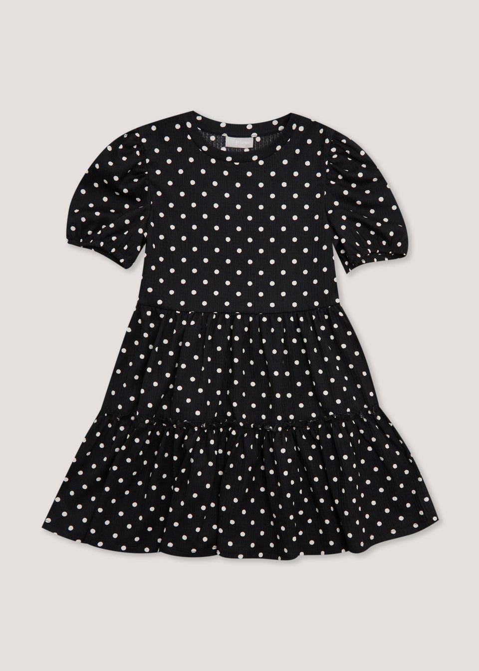 Girls Black & White Spot Tiered Crinkle Dress (4-13yrs) - Matalan