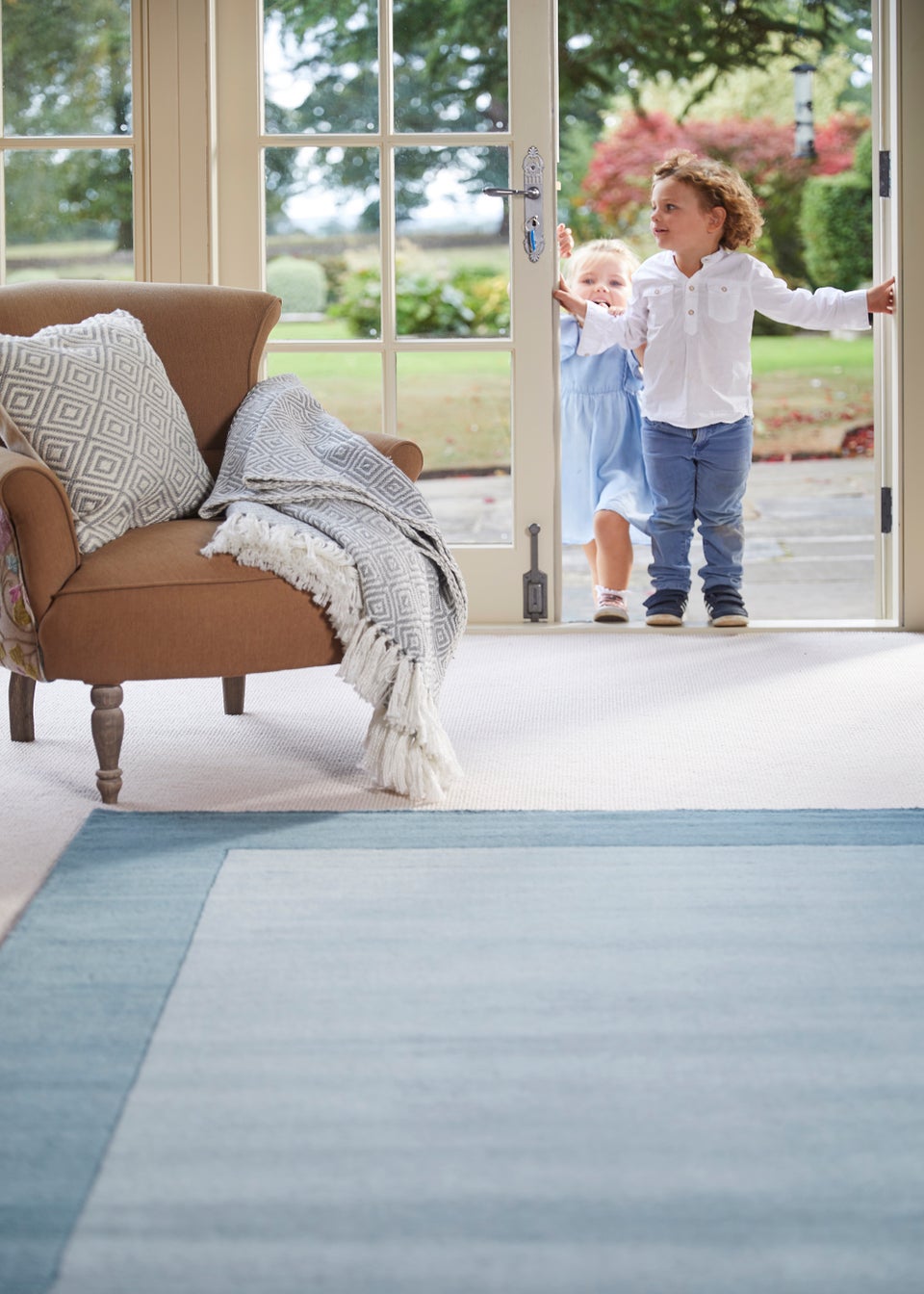 Origins Duck Egg Borders Rug - Matalan