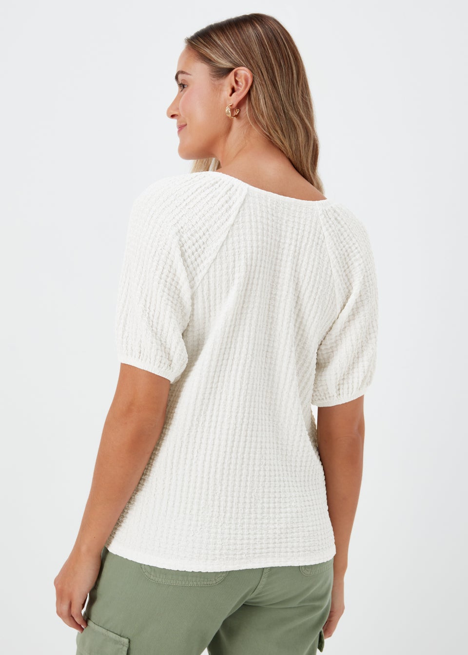 Cream V-Neck Textured Top - Matalan