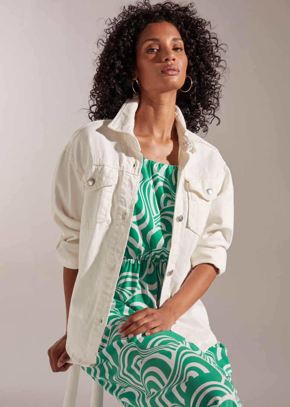 Green Swirl Print High Apex Midi Cami Dress - Matalan