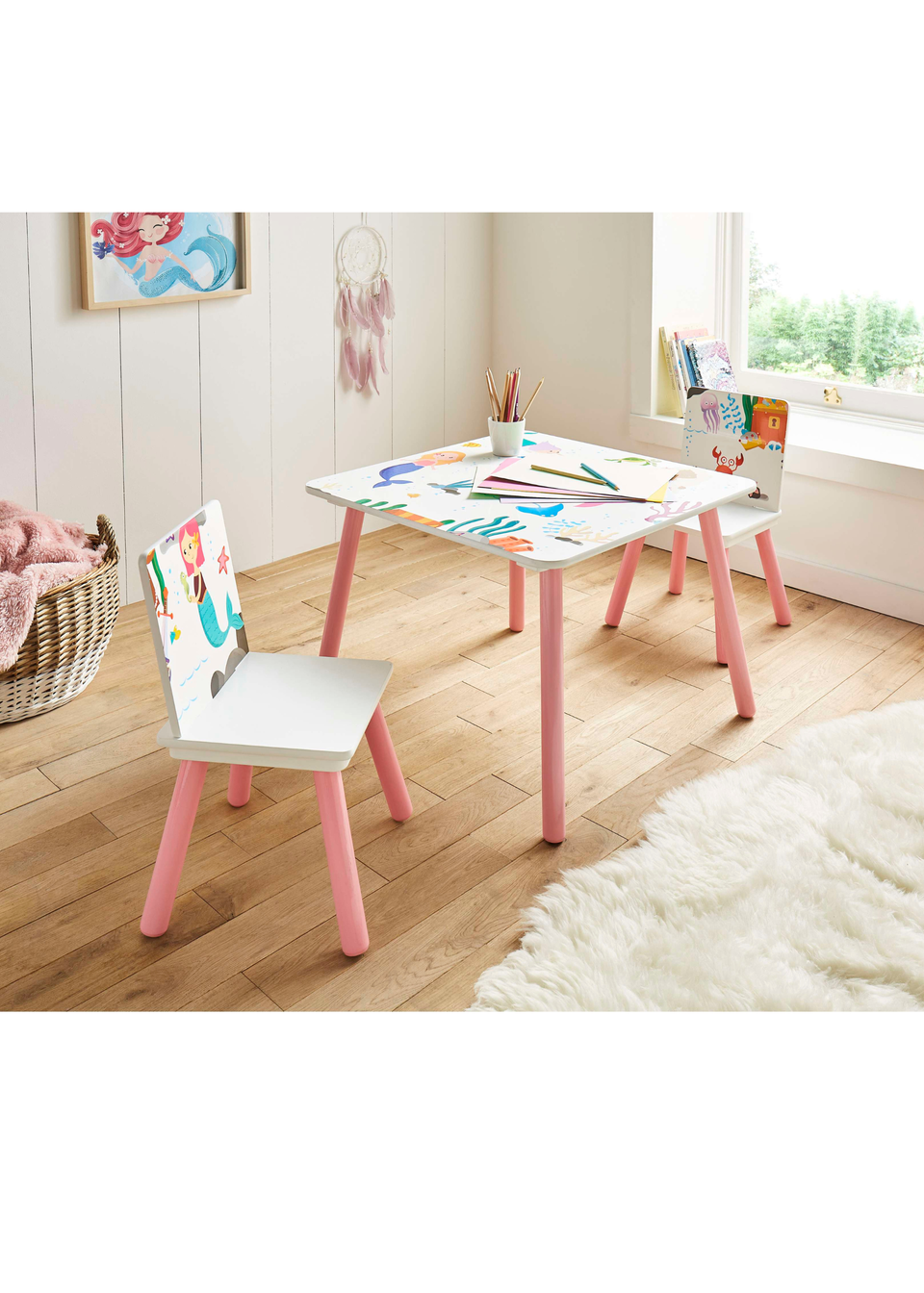 Lloyd Pascal Kids Mermaid Table and Chairs Set (60cm x 60cm x 44cm ...
