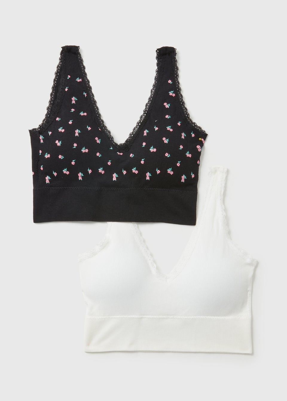 2 Pack Black Rib Bra - Matalan