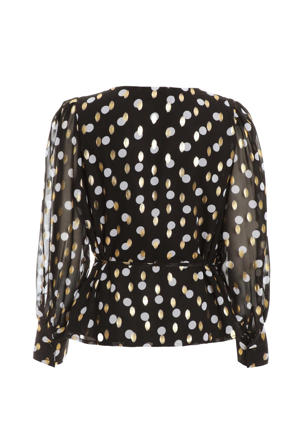 Quiz Black Polka Dot Foil Wrap Top Matalan