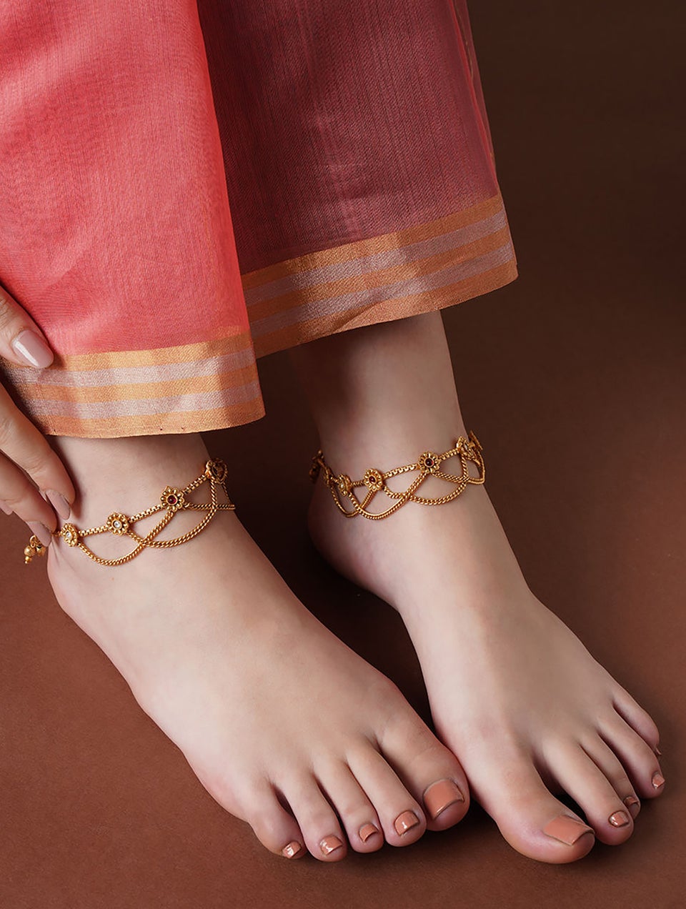 Women Gold Tone Anklets Pair
