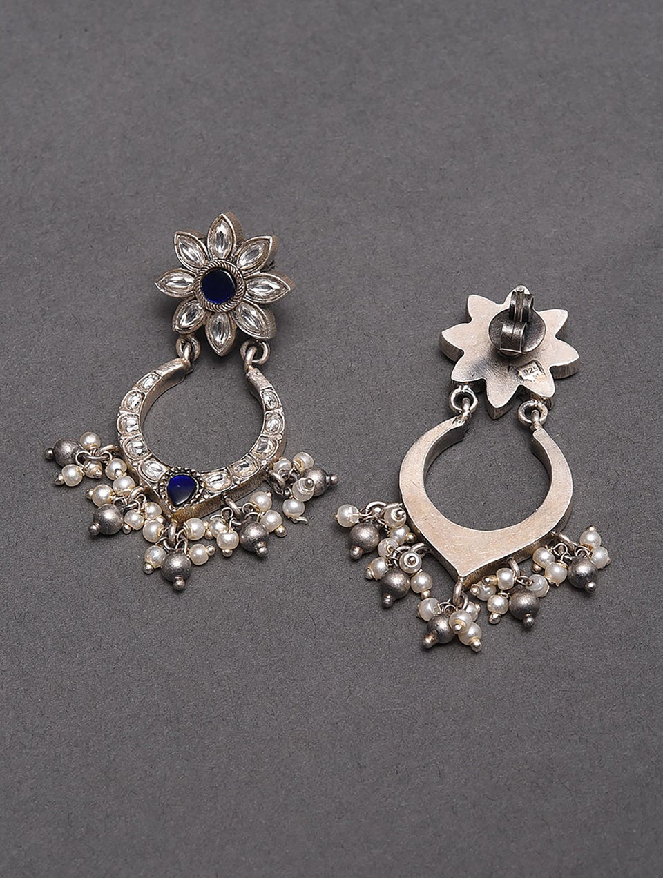 Women Silver Push Back Silver Chand Bali | Jaypore US