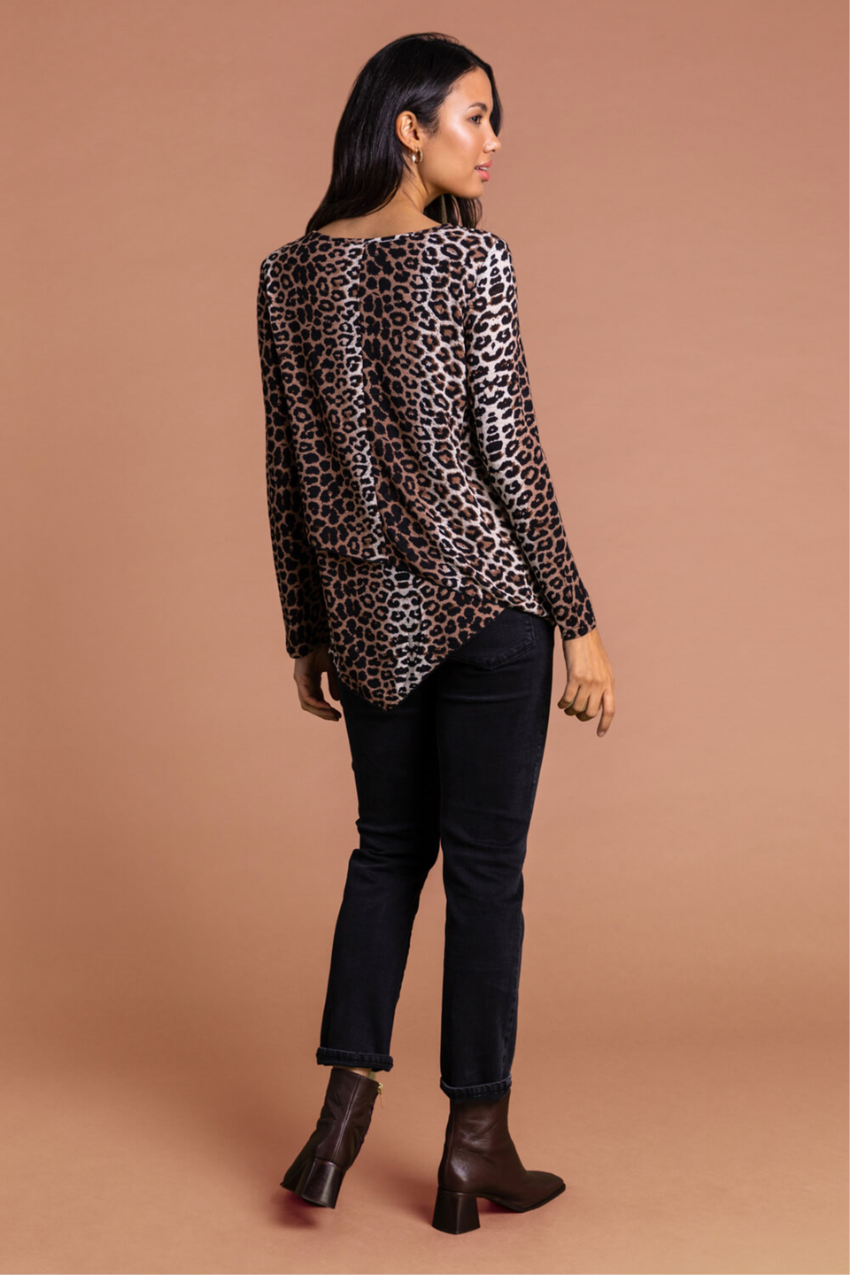 Roman Brown Animal Leopard Print Layered Asymmetric Top - Matalan