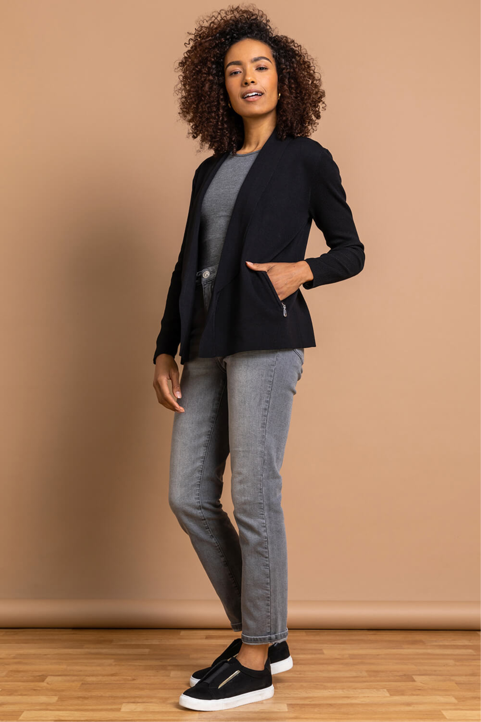 Roman Black Knitted Zip Detail Jacket - Matalan