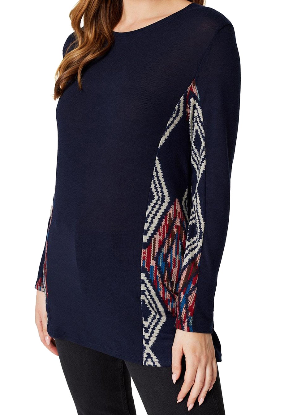 Izabel London Navy Aztec Panel Print Tunic Top - Matalan