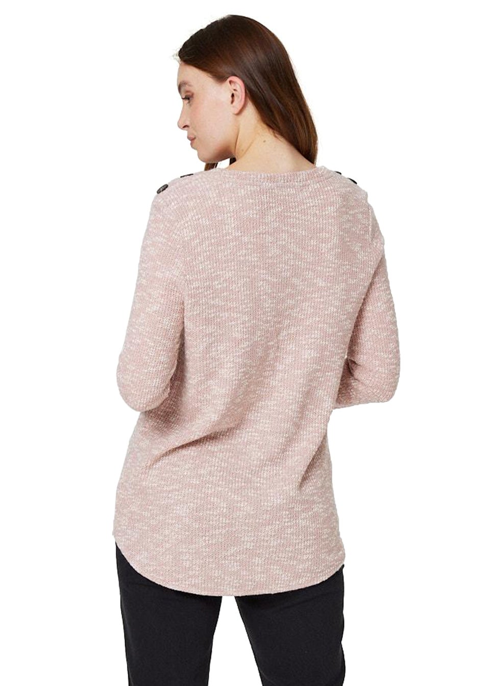 Izabel London Pink Marled Button Shoulder Ribbed Top - Matalan