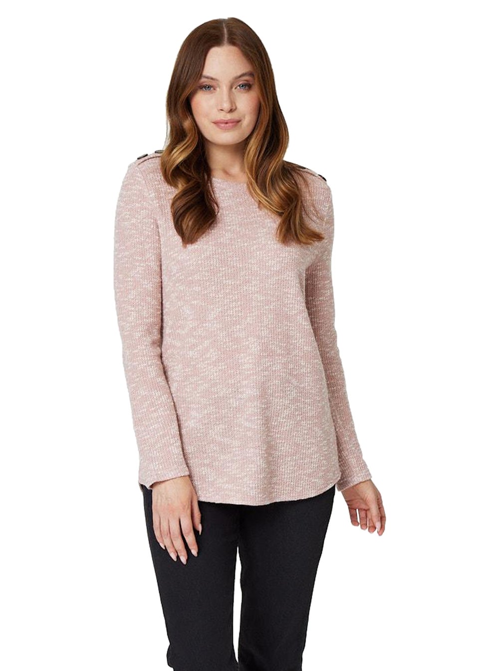 Izabel London Pink Marled Button Shoulder Ribbed Top - Matalan