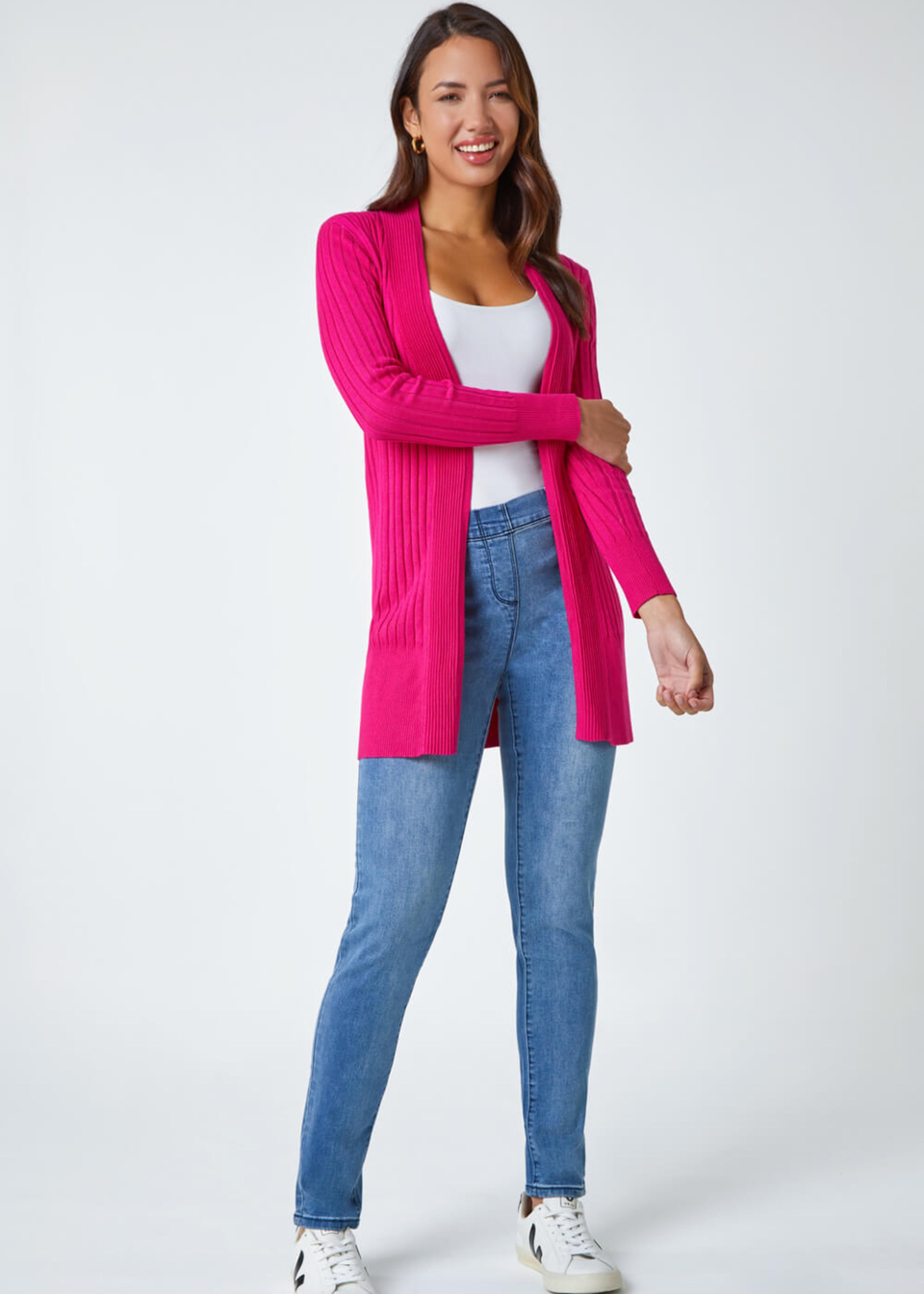 Roman Cerise Longline Stretch Ribbed Cardigan - Matalan