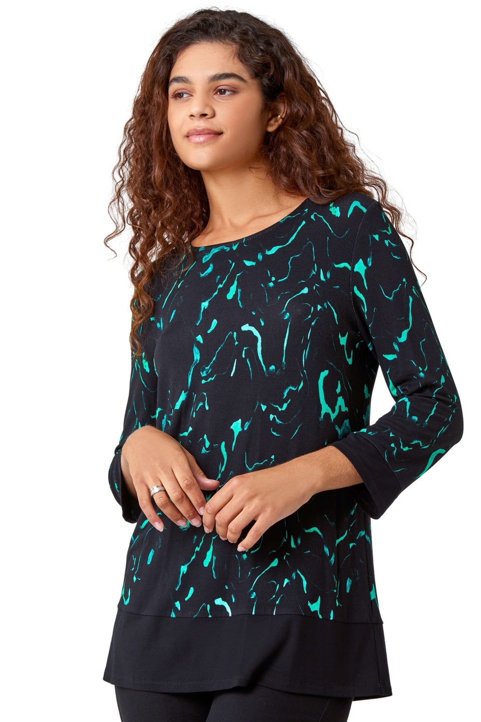 Roman Green Marble Print Contrast Hem Stretch Top - Matalan