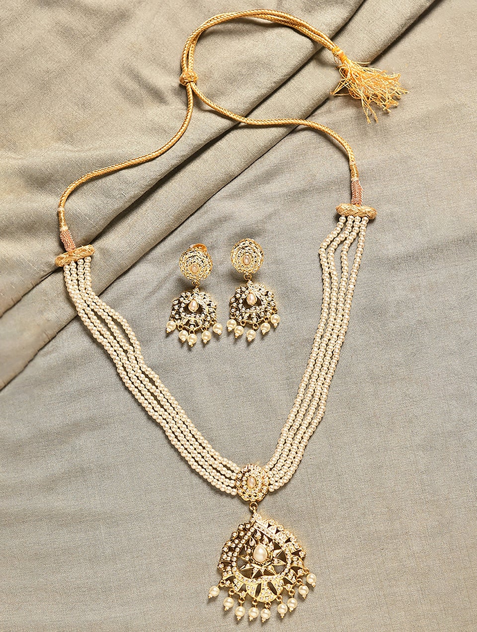 Women Gold Tone Jadau Necklace With Earring Jaypore US