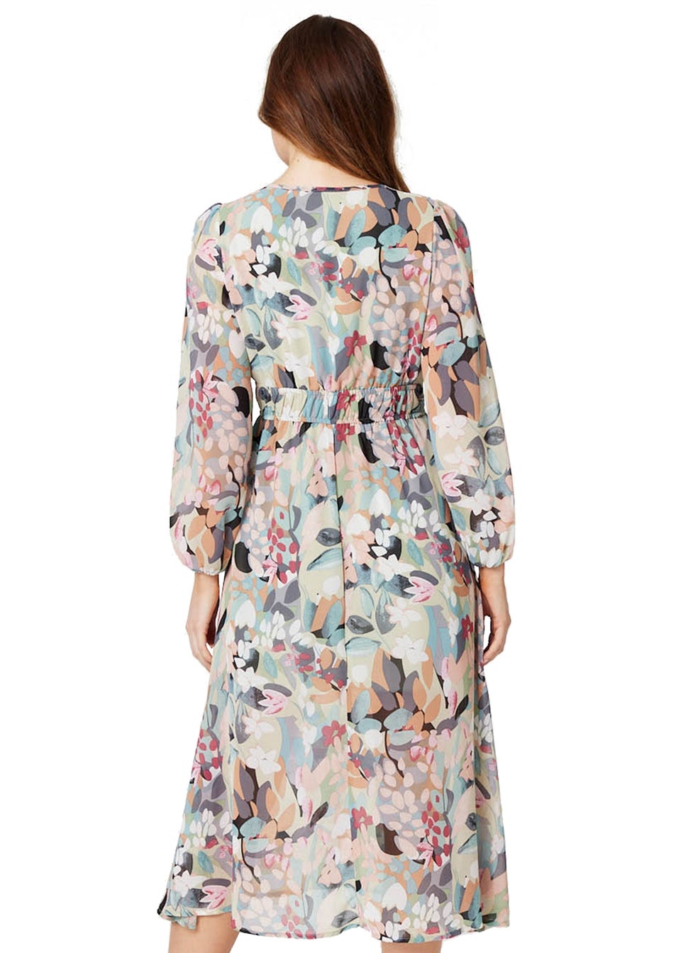 Izabel London Green Leaf Print Ruched Waist Dress - Matalan