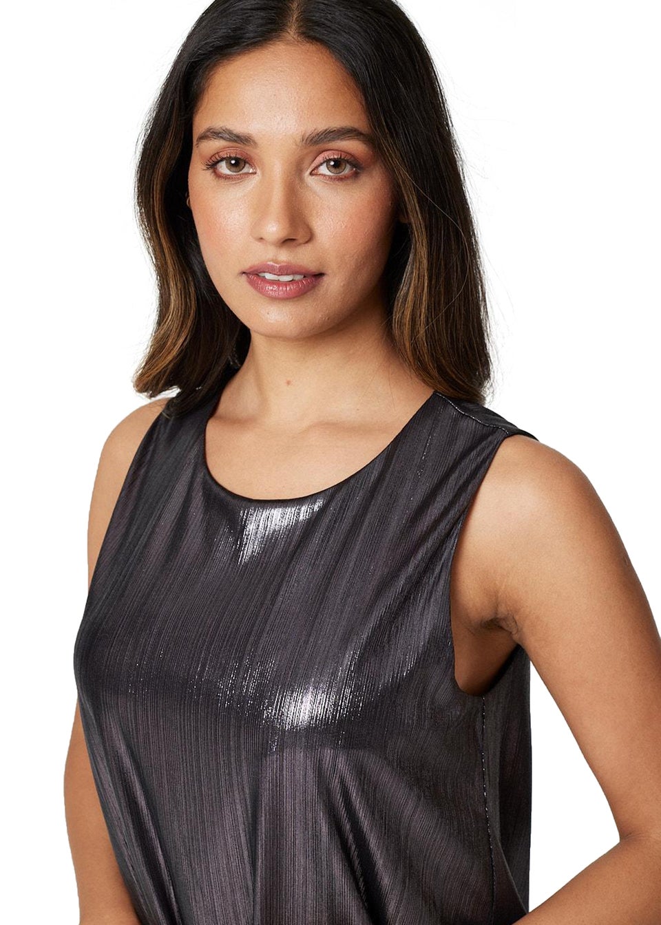 Izabel London Black Metallic Sleeveless Layered Top - Matalan