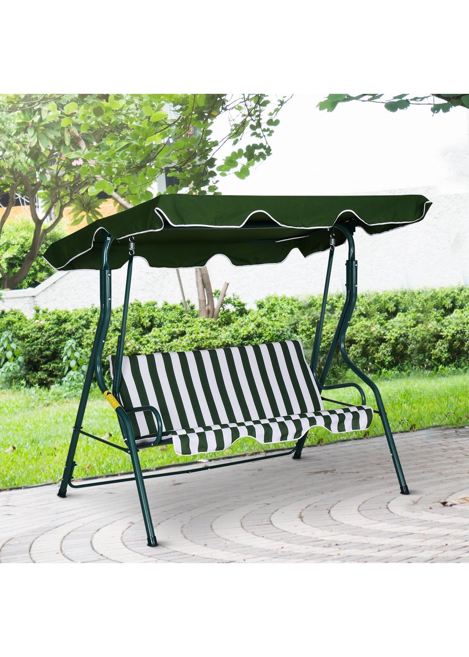Outsunny 3 Seater Canopy Swing Chair - Green Stripes - Matalan