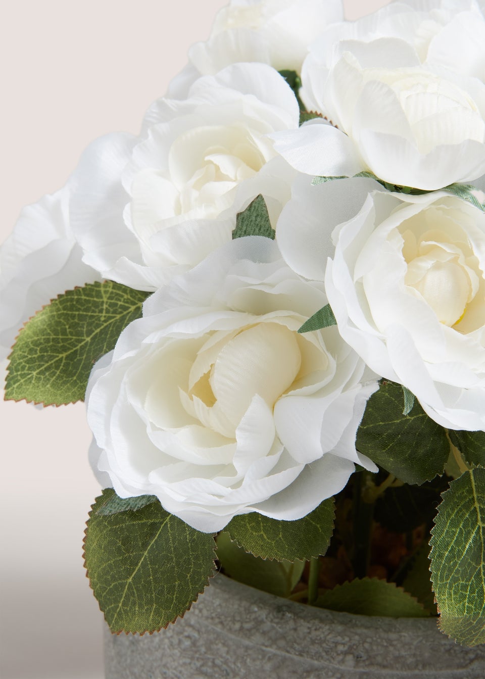 White Roses In Cement Pot - Matalan