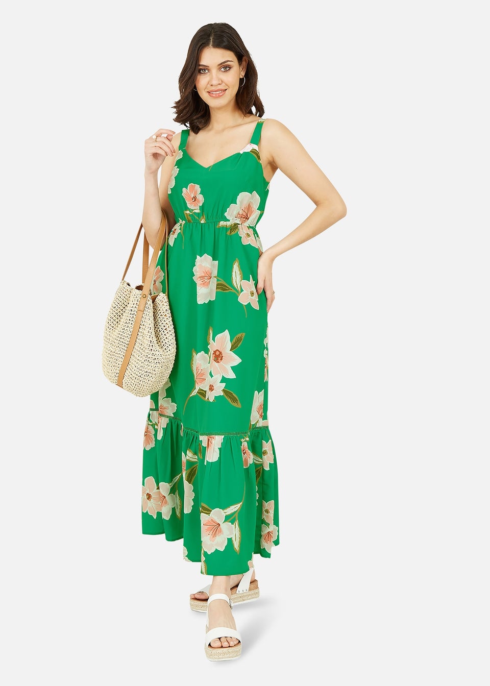 Yumi Green Oversized Floral Maxi Dress Matalan