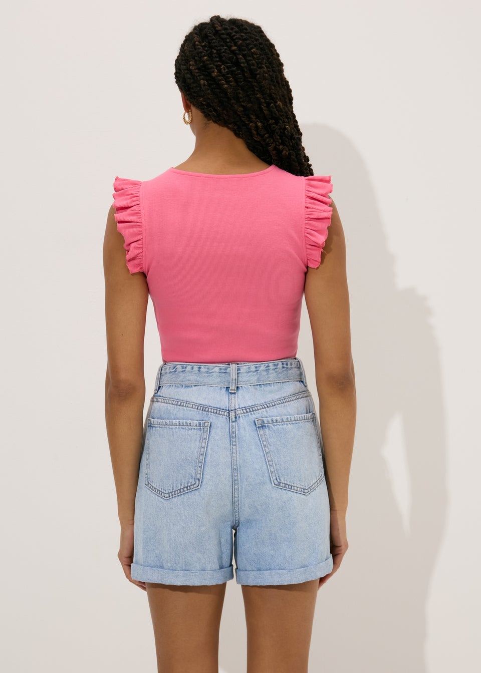 Pink Ruffle Ribbed Vest Top - Matalan