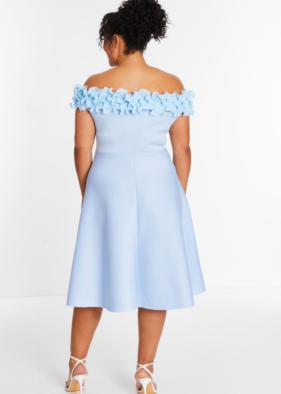 Quiz Blue Curve Bardot Ruffle Skater Midi Dress Matalan