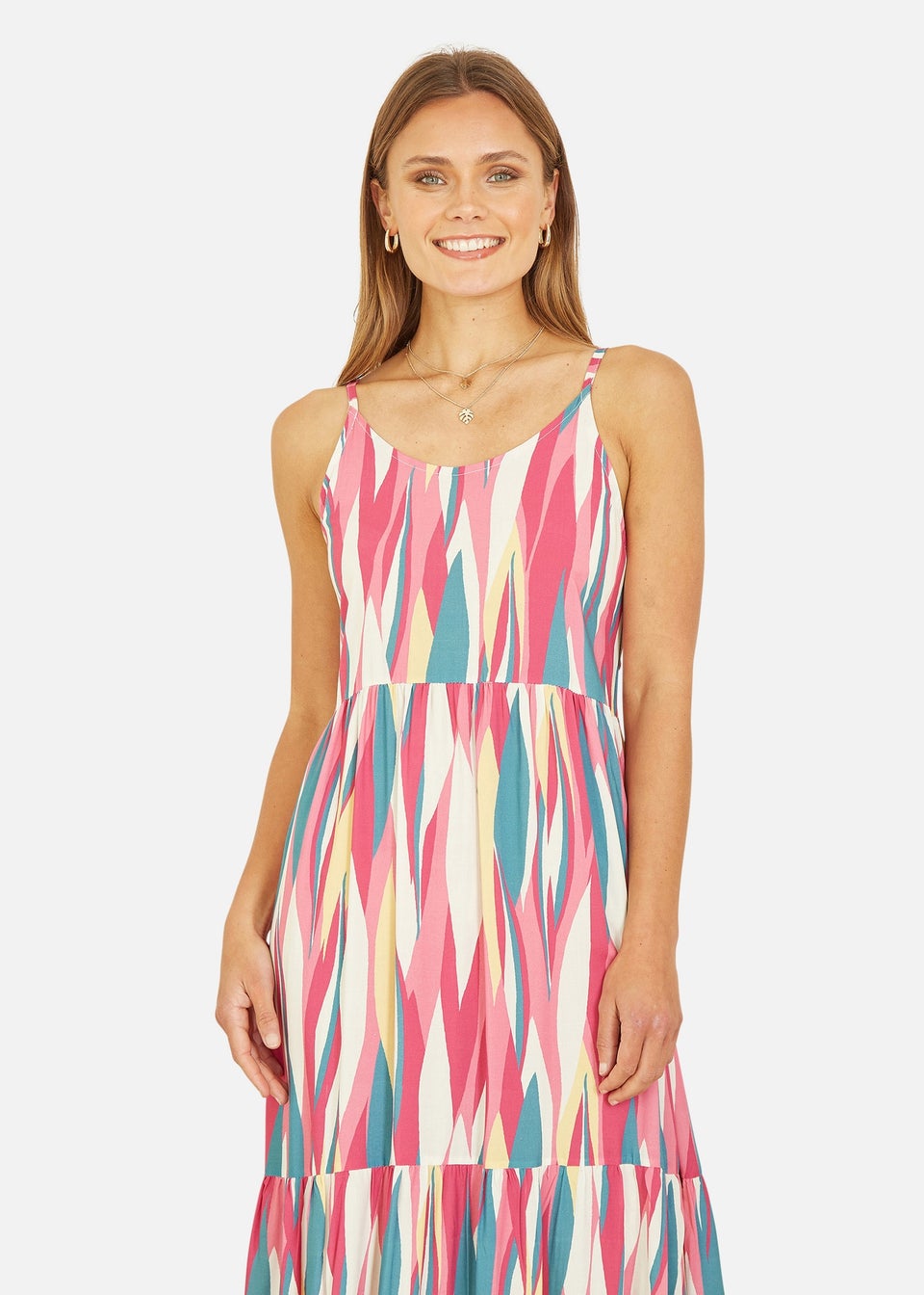 Mela Pink Viscose Abstract Stripe Midi Sundress - Matalan