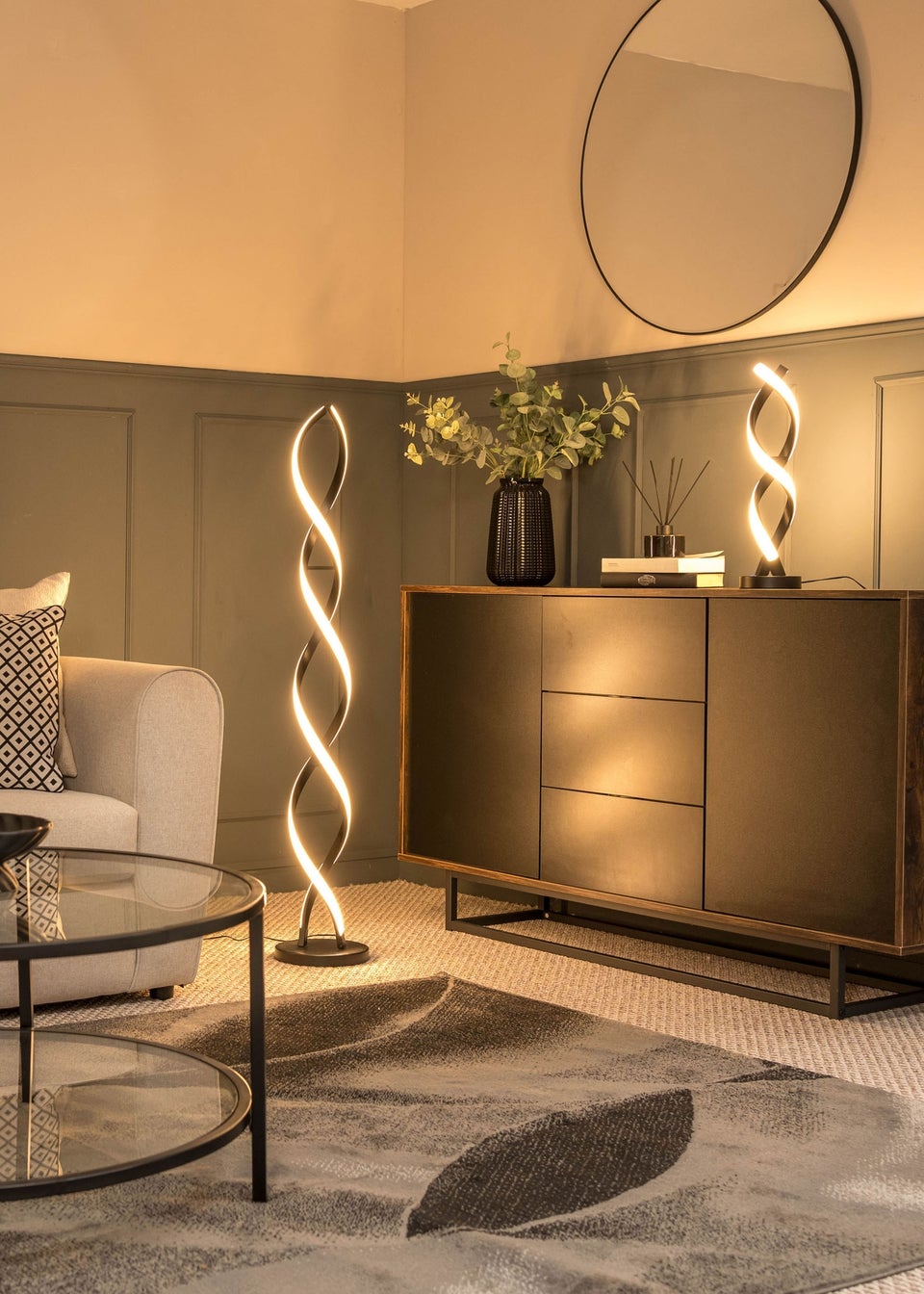 ValueLights Infinity Matt Black Double Twist Integrated LED Floor Lamp ...