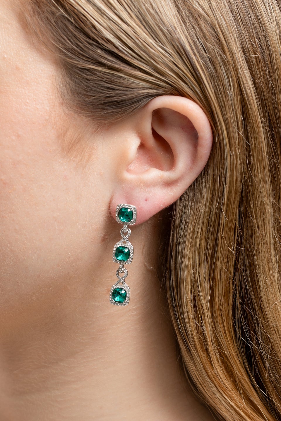 Jon Richard Silver Plated Emerald Green Infinity Earrings - Matalan