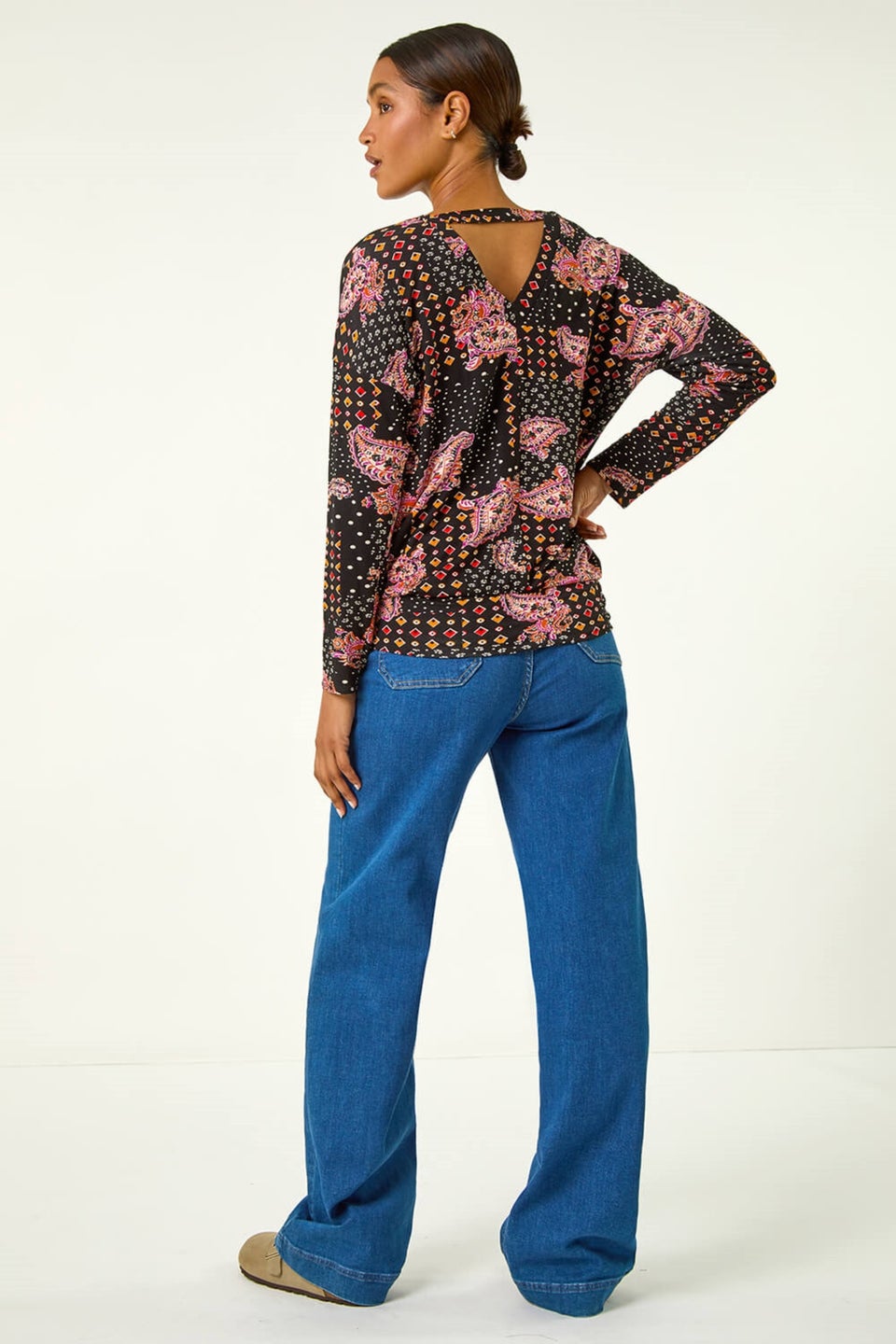 Roman Orange Banded Paisley Stretch Top - Matalan