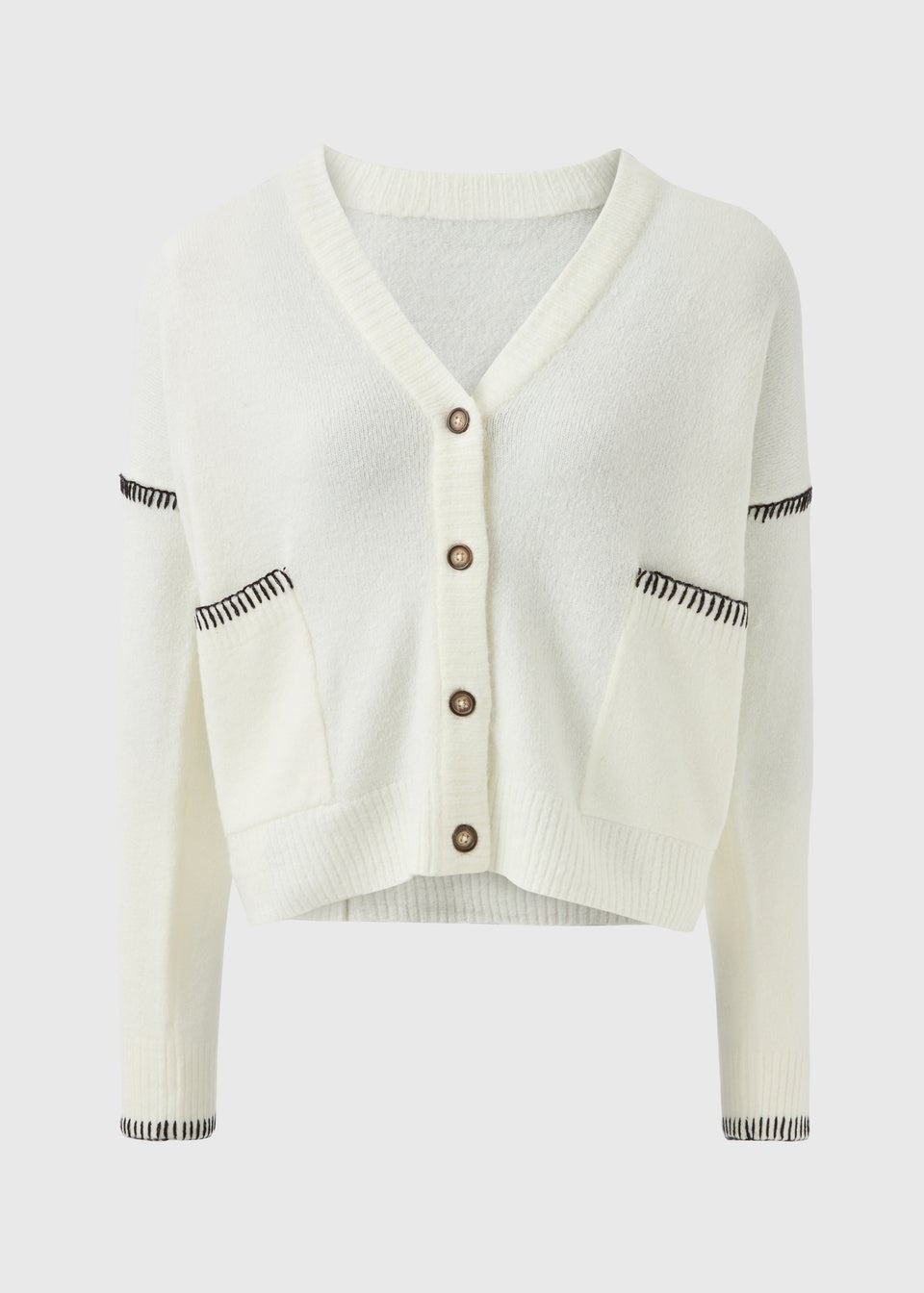 Ivory Contrast Stitch Cardigan - Matalan