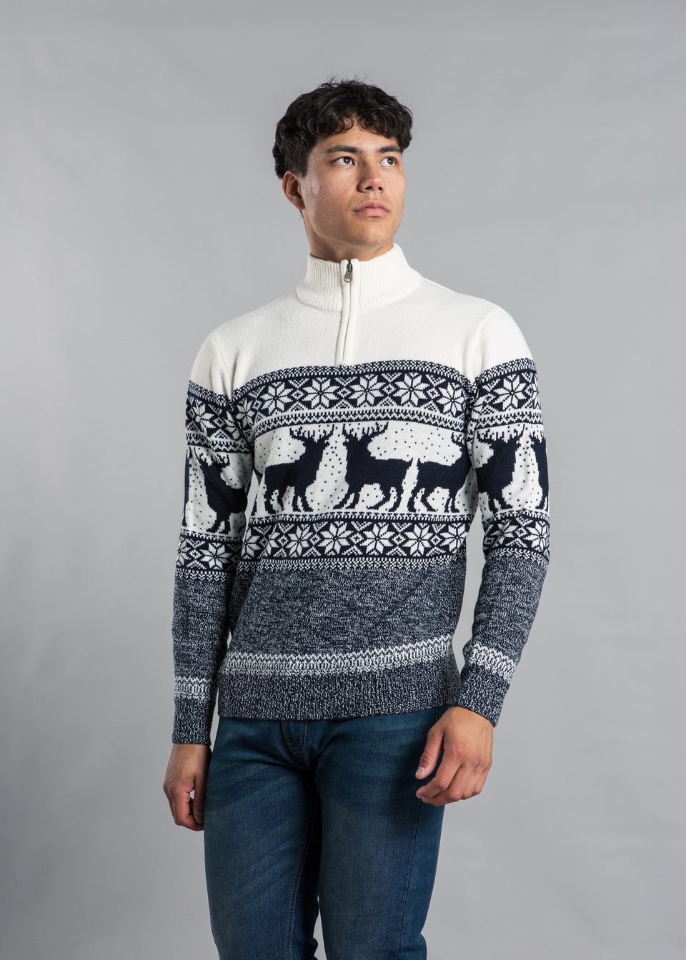 Tokyo Laundry Ecru Festive Jacquard Twist Knit 1/4 Zip Jumper - Matalan