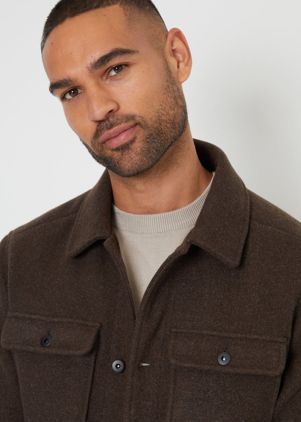 Threadbare Chocolate Brushed Button Up Shacket - Matalan