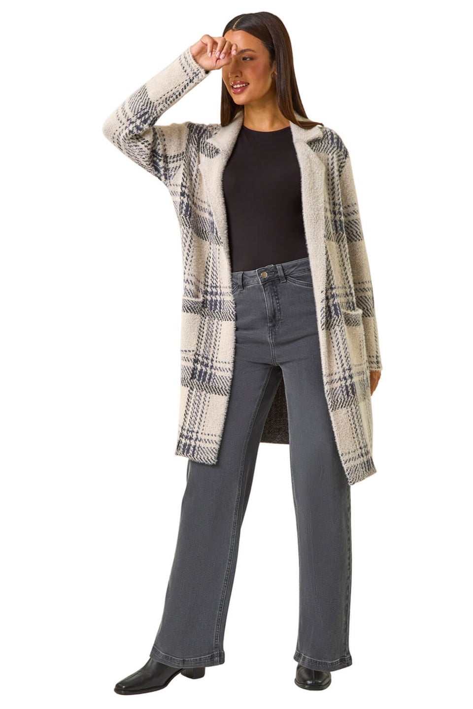 Roman Grey Patchwork Check Collar Pocket Cardigan - Matalan