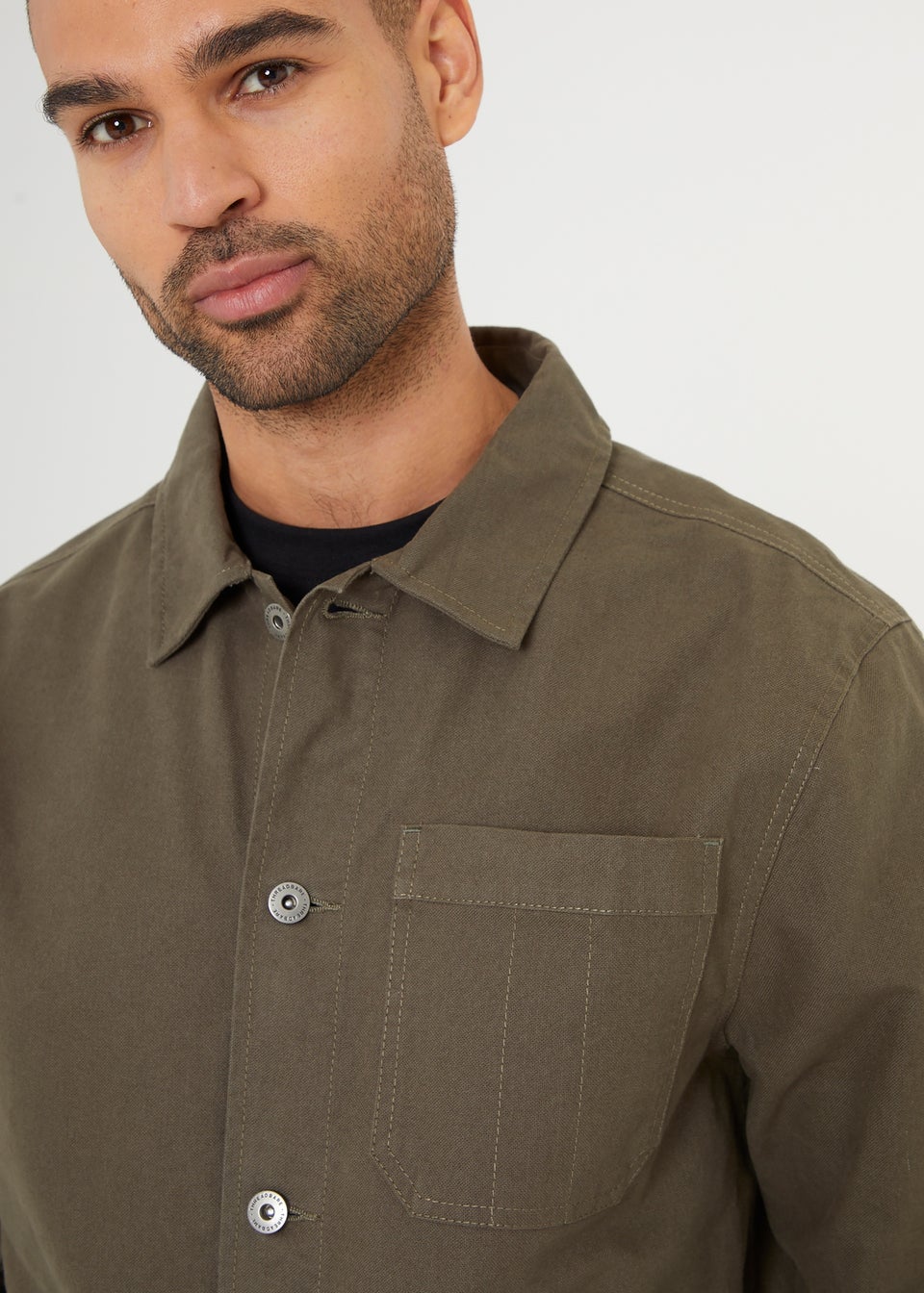 Threadbare Khaki Button Up Lightweight Collared Utility Jacket - Matalan