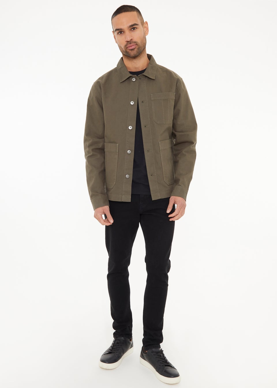 Threadbare Khaki Button Up Lightweight Collared Utility Jacket - Matalan