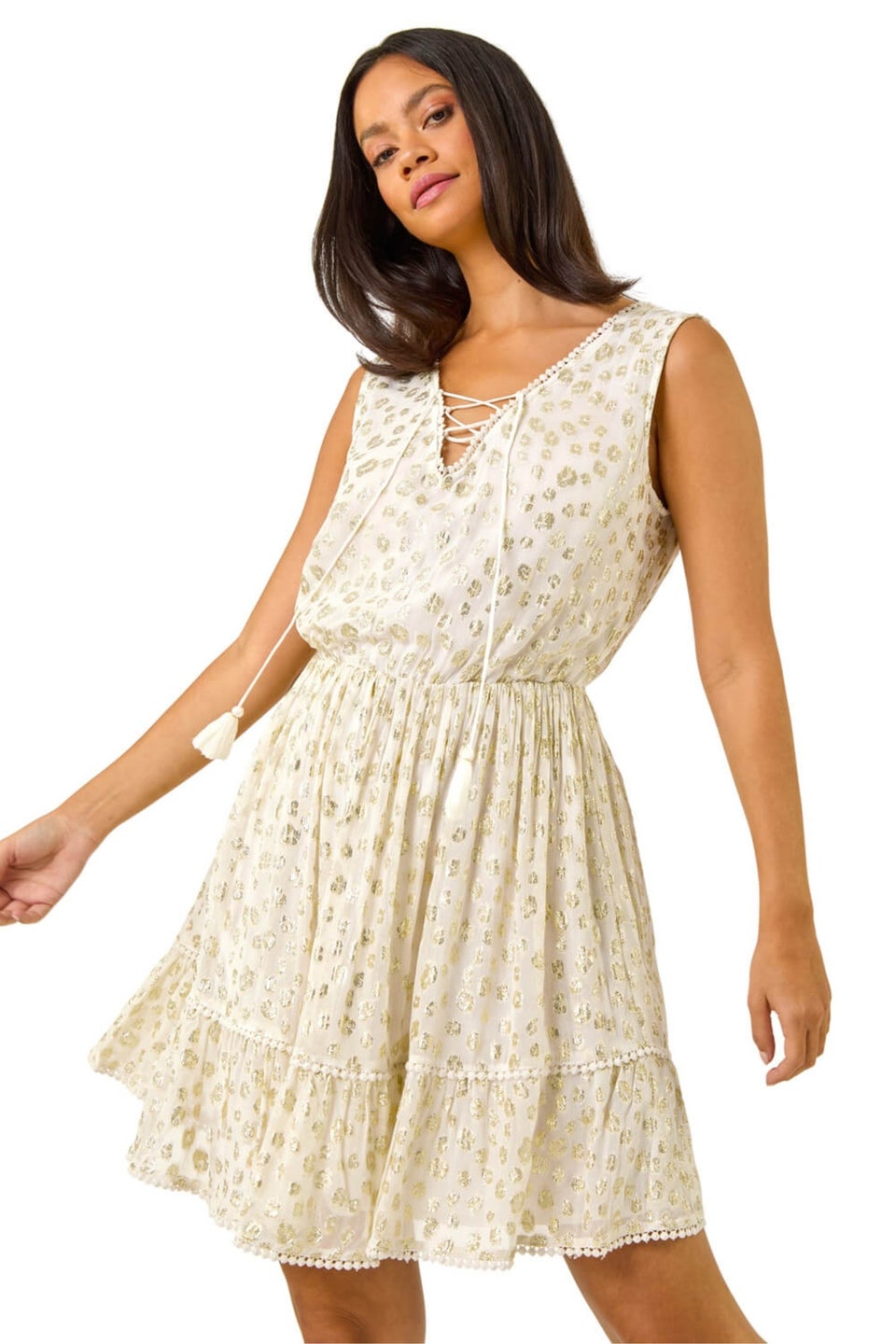 Roman Dusk White Leopard Foil Dress - Matalan