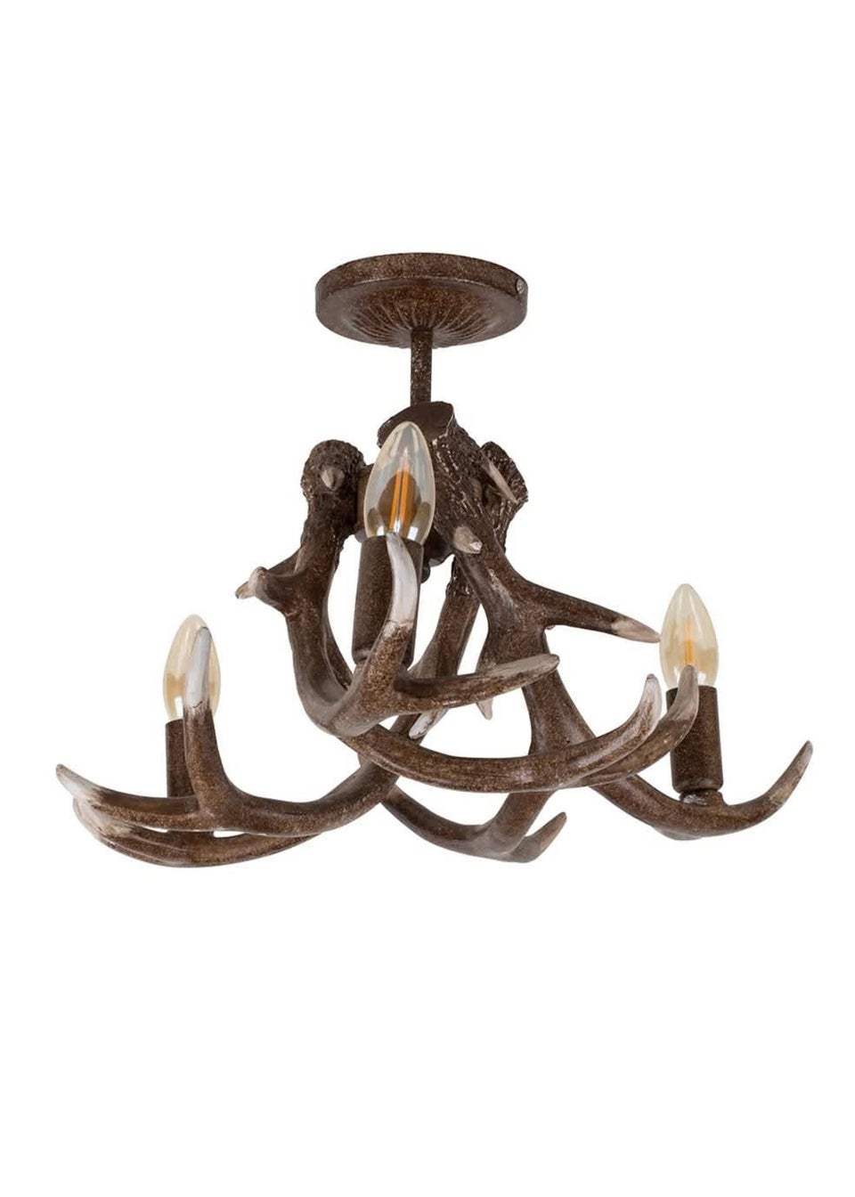 ValueLights Caribou Rustic Antler 3 Way Ceiling Light - Matalan