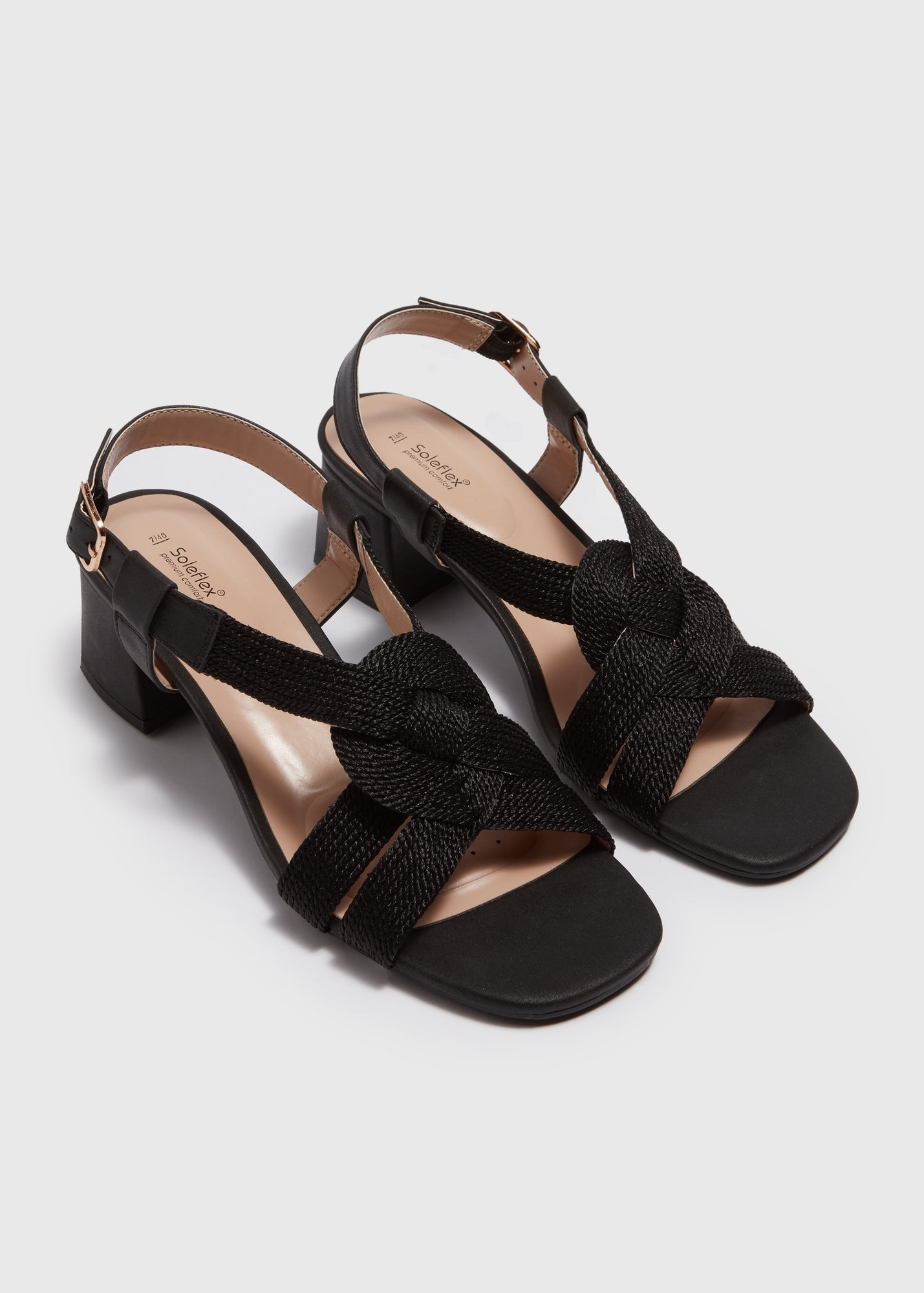 Soleflex Black Plaited Block Heels - Size 3