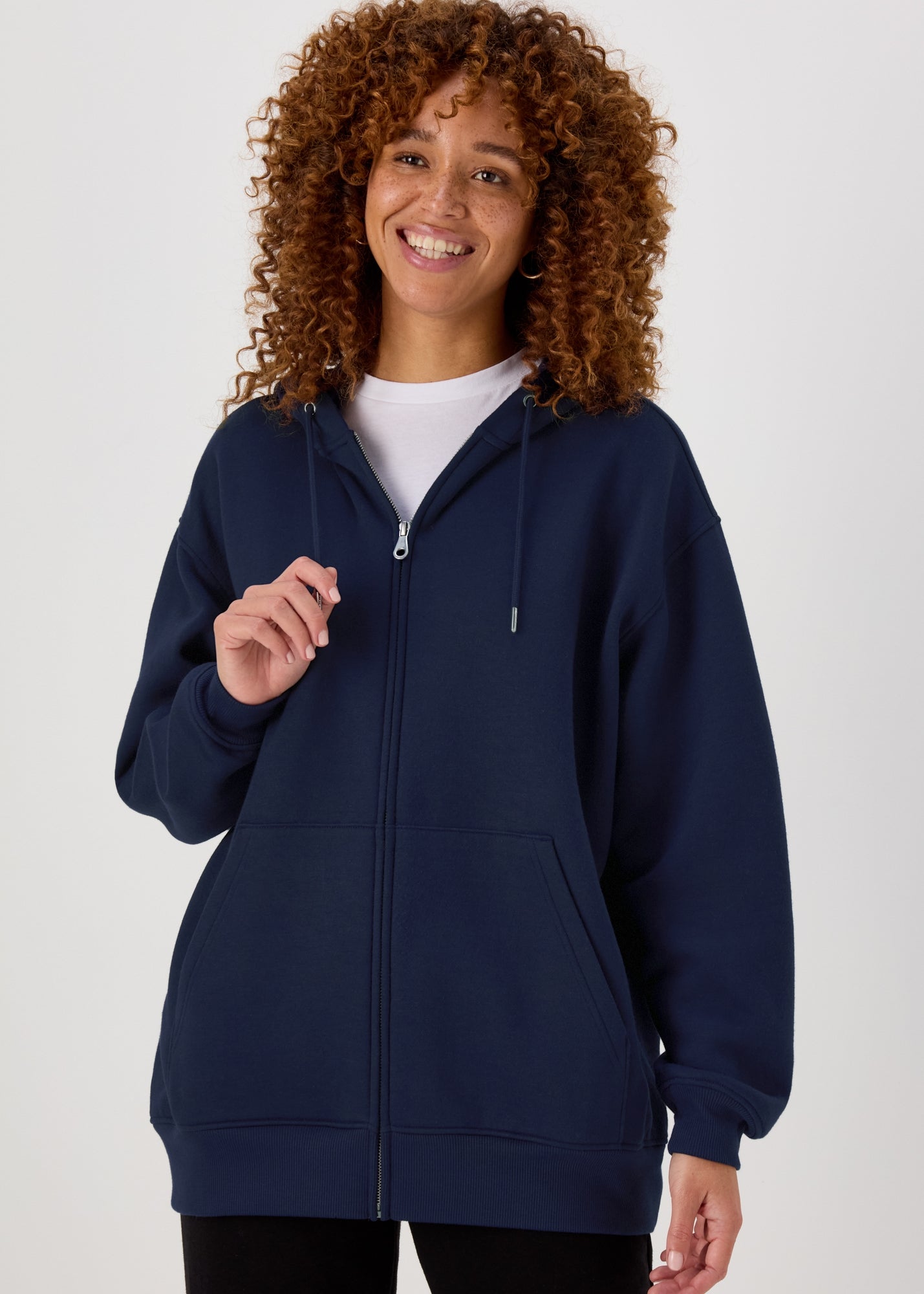 Navy Oversized Zip Up Hoodie - Small